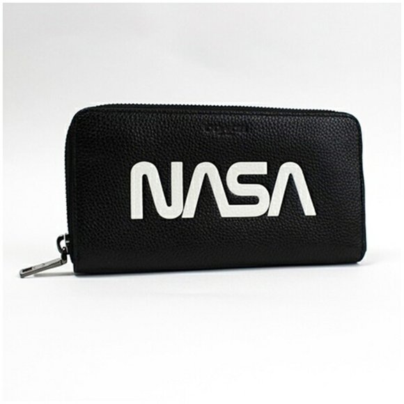 Coach | Bags | Coach Round Long Wallet Leather Black Nasa Mens | Poshmark